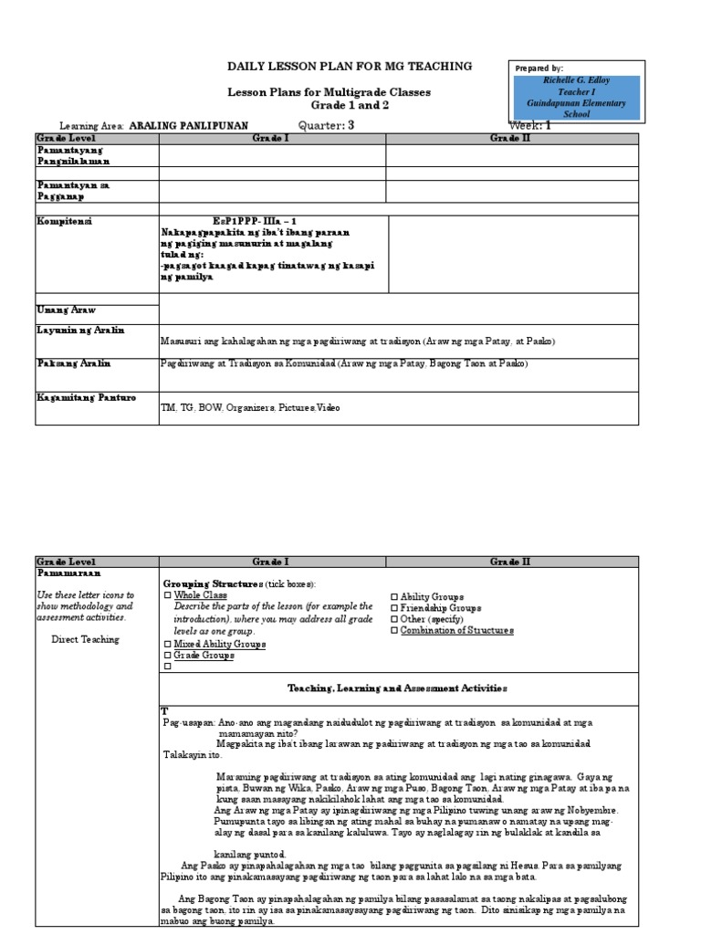 Daily Lesson Plan For MG Teaching | PDF