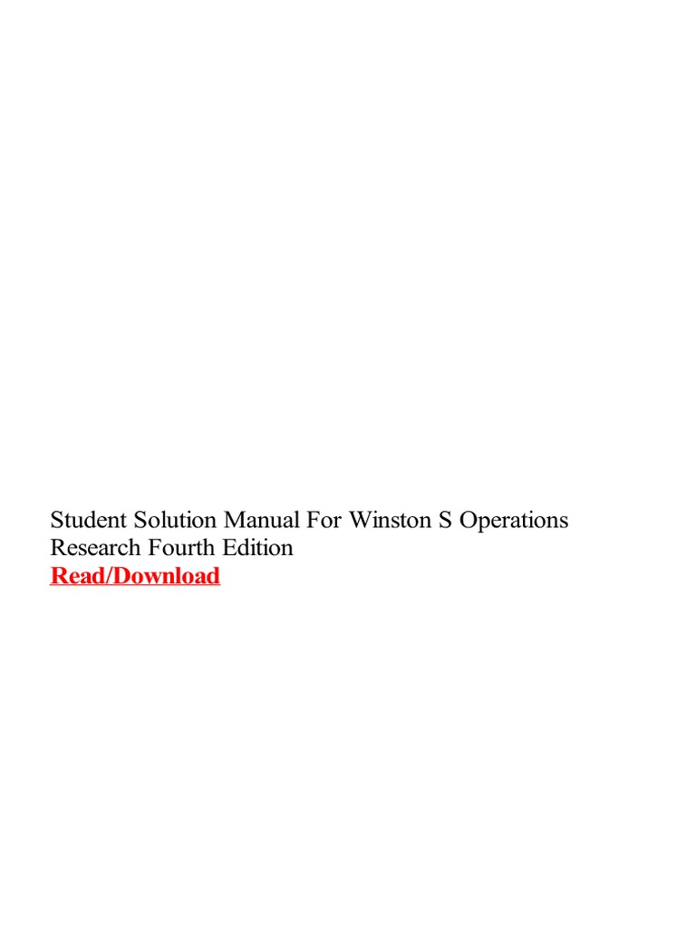 Student Solution Manual For Winston S Operations Research Fourth ...