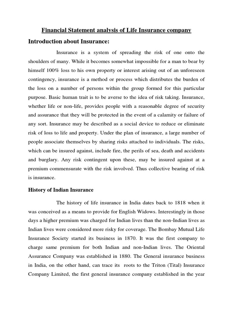 Financial Statement Analysis of Life Insurance Company | PDF | Life ...