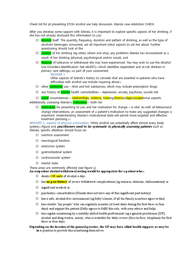 ETOH Assessment and Support Checklist | PDF | Alcoholism | Alcohol ...