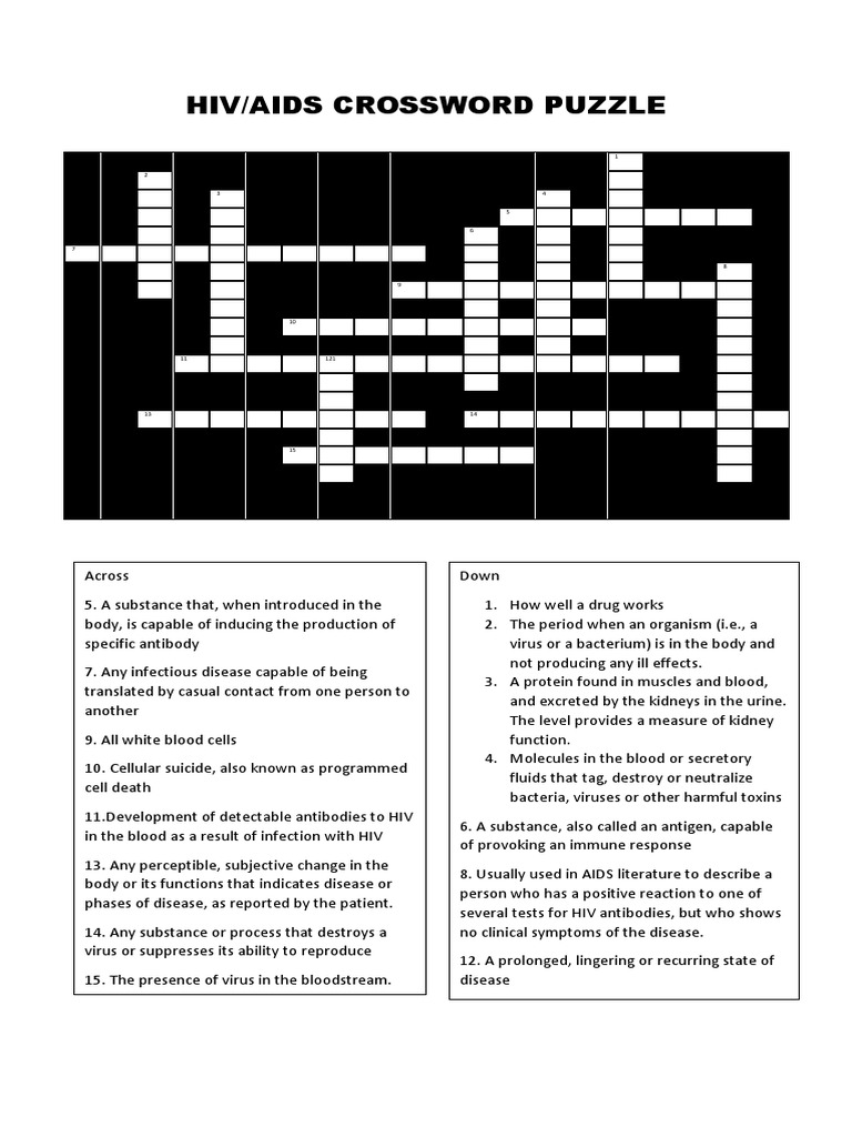 H.I.V. Crossword Puzzle | PDF | Infection | Virus