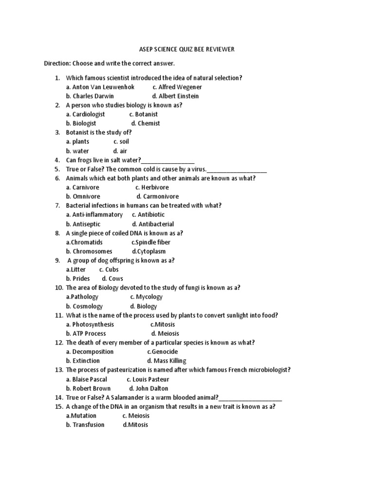 Asep Science Quiz Bee Reviewer | PDF