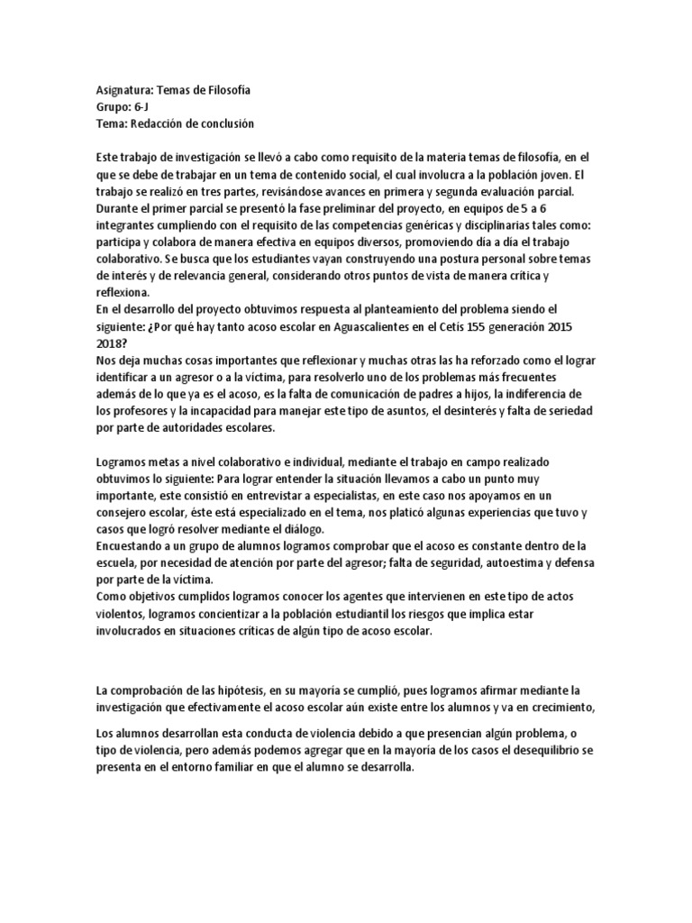 Conclusión Jonathan Filosofía | PDF | Violencia | Comportamiento