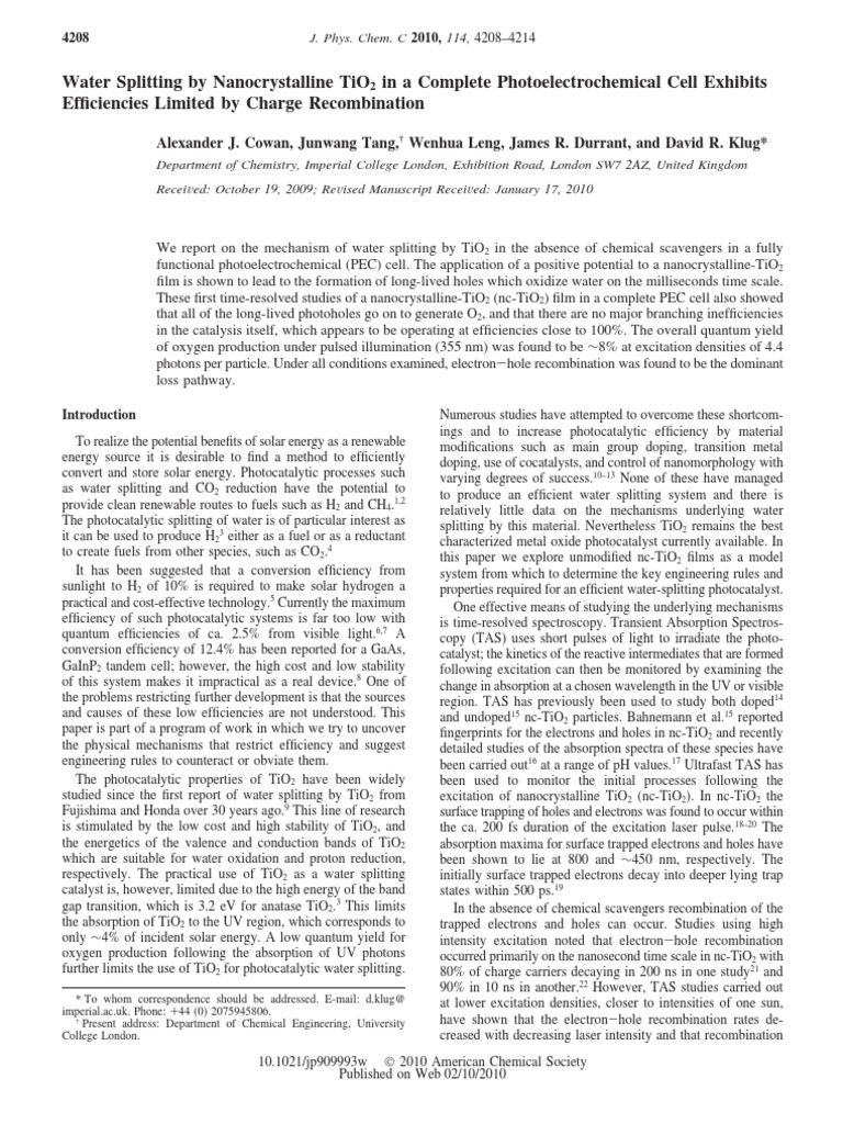 Water Splitting by Nanocrystalline TiO2 in A Complete ...