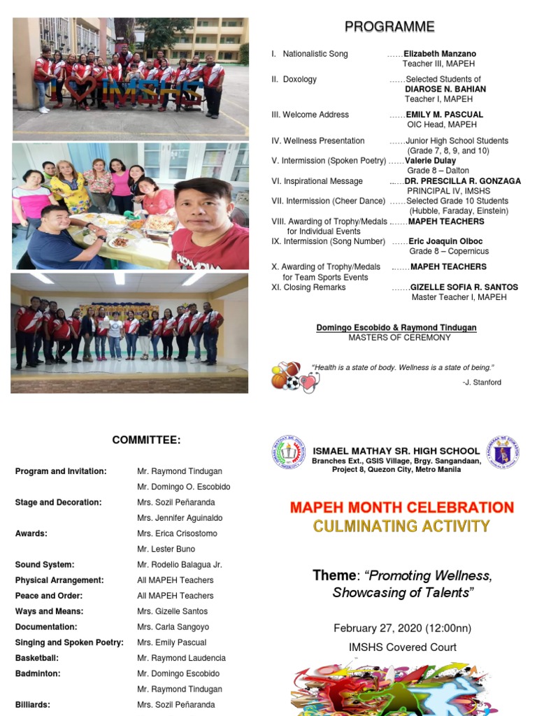 Programme Mapeh Month | PDF | Sports | Leisure