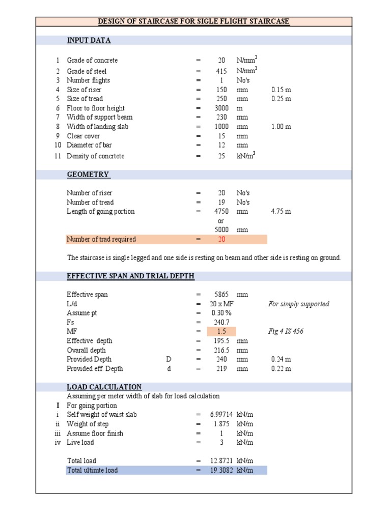Single Flight Staircase Design Calculation | PDF | Stairs | Building ...