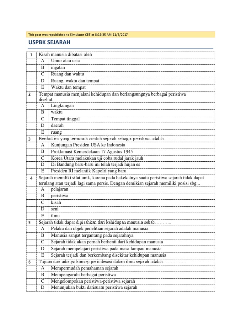 Soal USPBK Sejarah | PDF