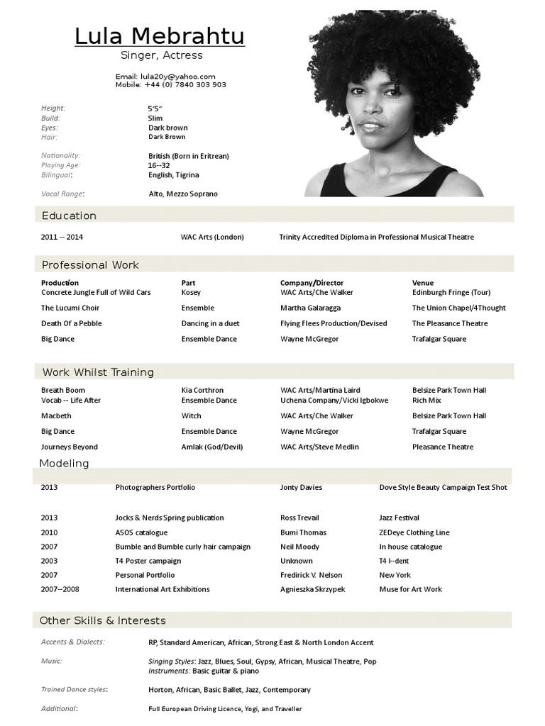 Performer Profile: Lula Mebrahtu | PDF | Entertainment | Performing Arts