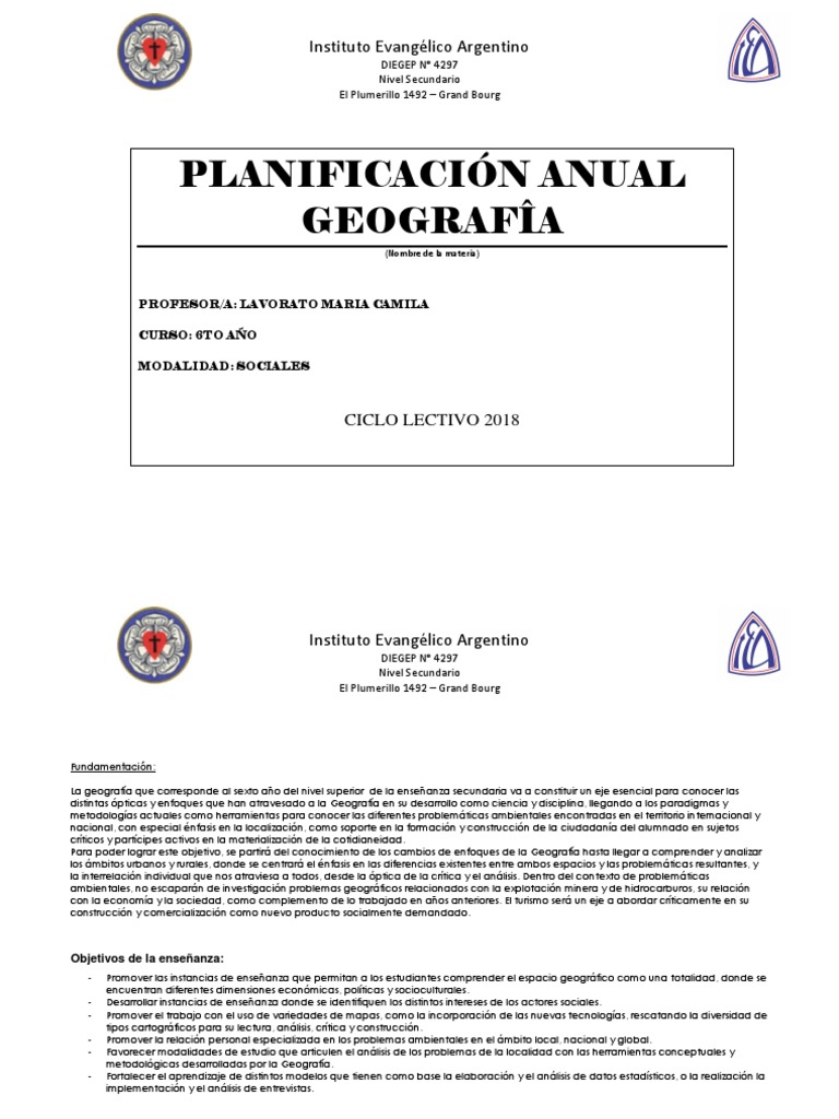 Planificacion Anual de 6to Año de Geografia | PDF | Geografía | Sociedad