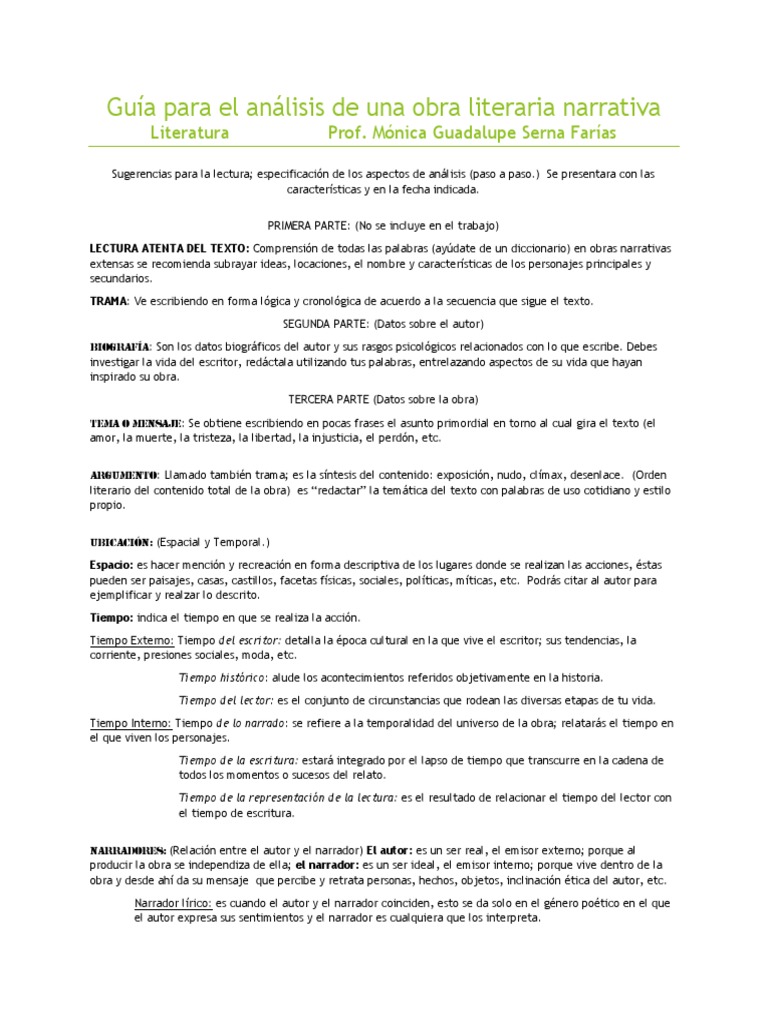 Guía-para-el-análisis-de-una-obra-literaria-narrativa | Narración | Hora