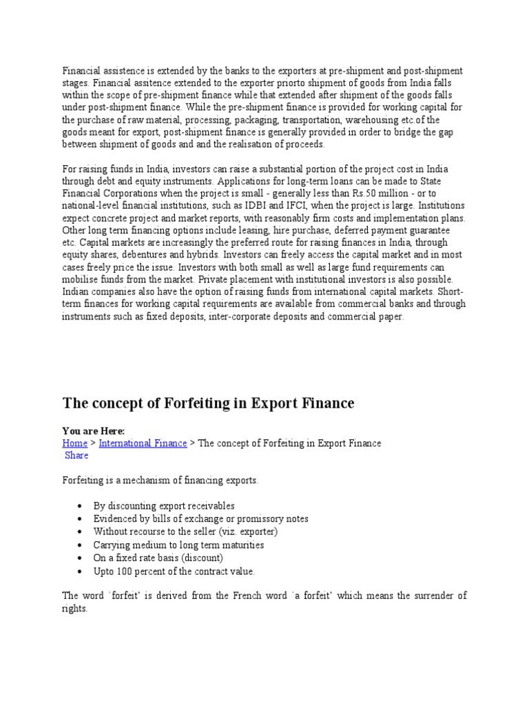 The Concept of Forfeiting in Export Finance: You Are Here | PDF ...