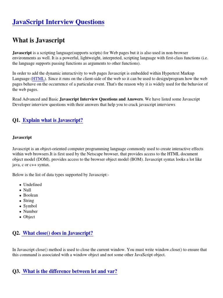 Advanced Javascript Interview Questions Pdf Java Script Scope Computer Science