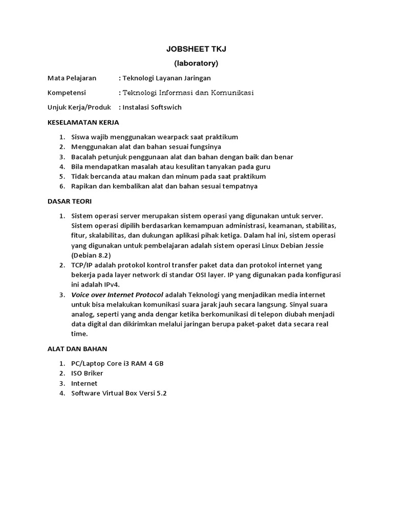 JOBSHEET TKJ-Briker | PDF