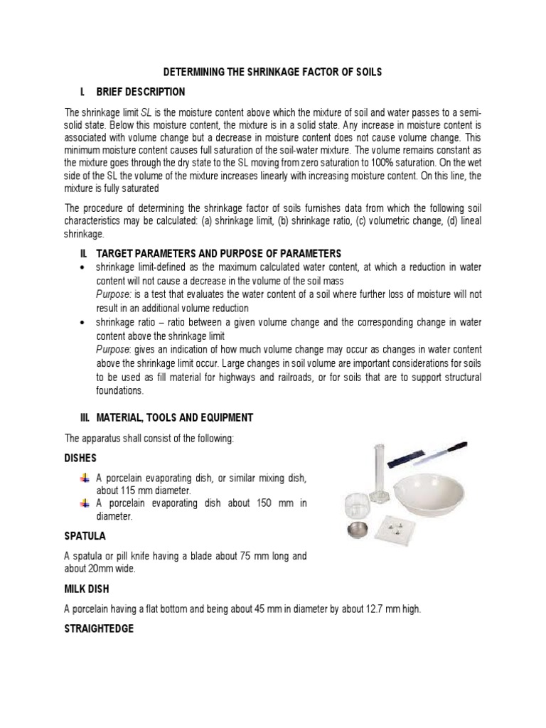 Shrinkage Limit Test | PDF | Volume | Soil