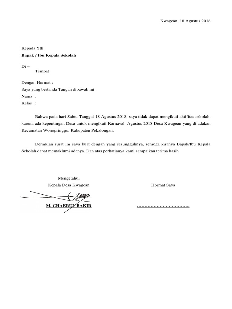 Surat Ijin Sekolah | PDF