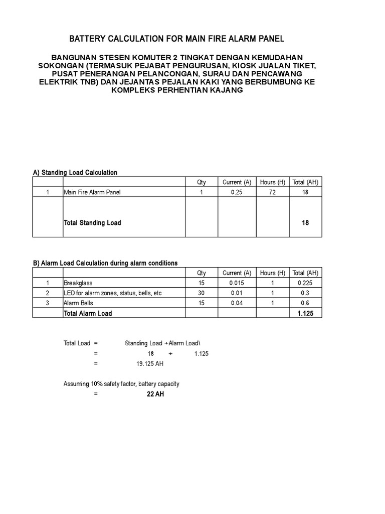 Fire Alarm Battery Calculation Guide | PDF