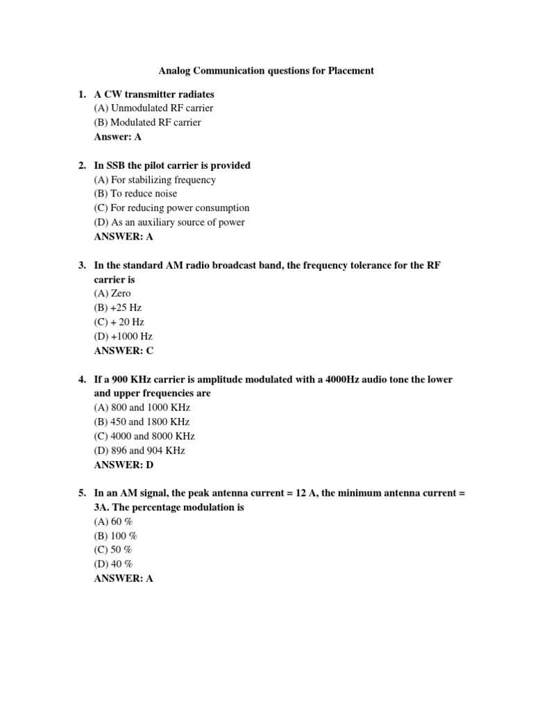 Analog Communication Fundamentals: Key Concepts and Multiple Choice Questions on Amplitude ...