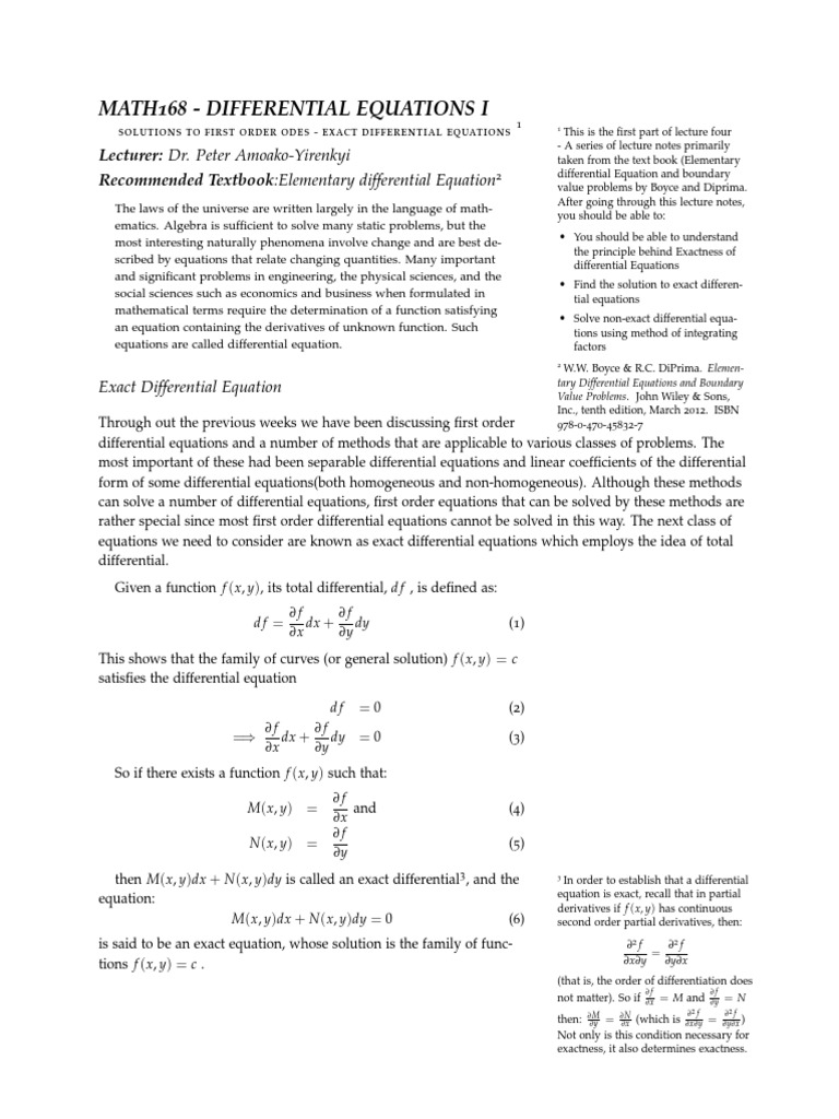 4.0.Solutions-First Order ODEs-Exact Differential Equations | PDF ...