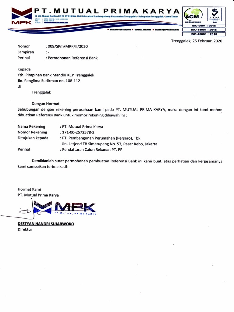 Permohonan Referensi Bank Mandiri PDF | PDF
