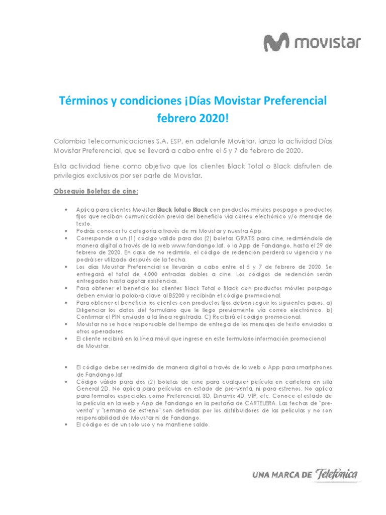 TyC Día Movistar Preferencial Black Total - Black Fija | PDF | Aplicación movil | Informática y ...