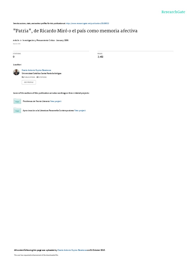 Patria de Ricardo Miro o El Pais Como Memoria Afec | PDF | Panamá ...