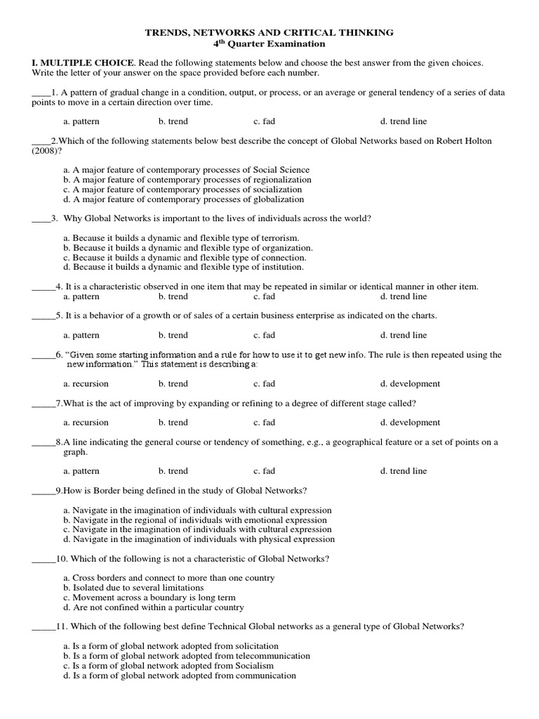4th Quarter Trends Exam Review | PDF | Test (Assessment ...