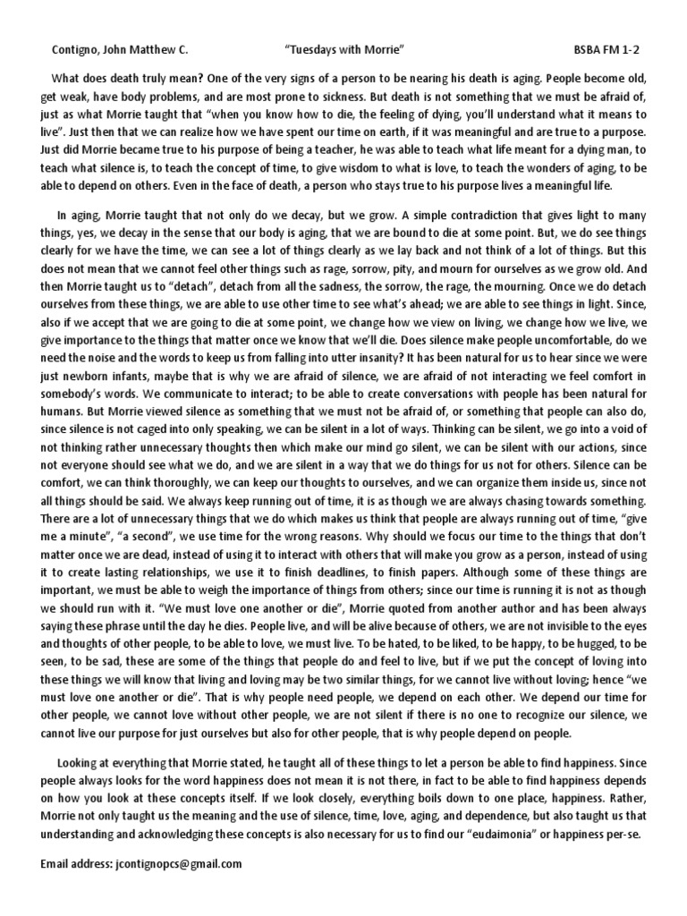 Morrie's Lessons on Life and Death | PDF | Silence | Happiness