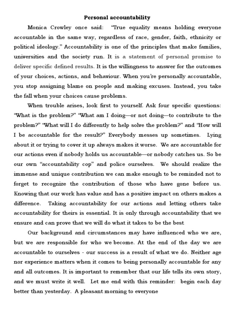 Personal Accountability | PDF | Self-Improvement