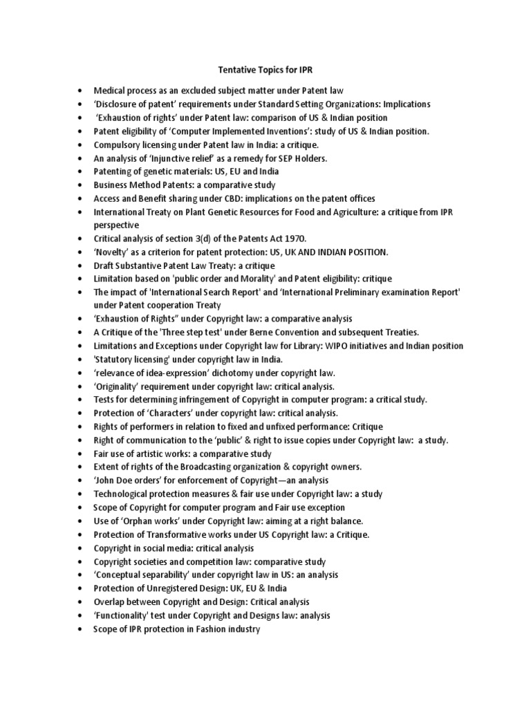 IPR Topics PDF Copyright Patent