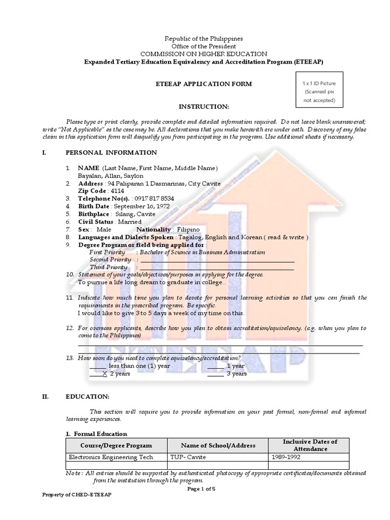 ETEEAP Application Form | PDF | Academic Degree | University And ...