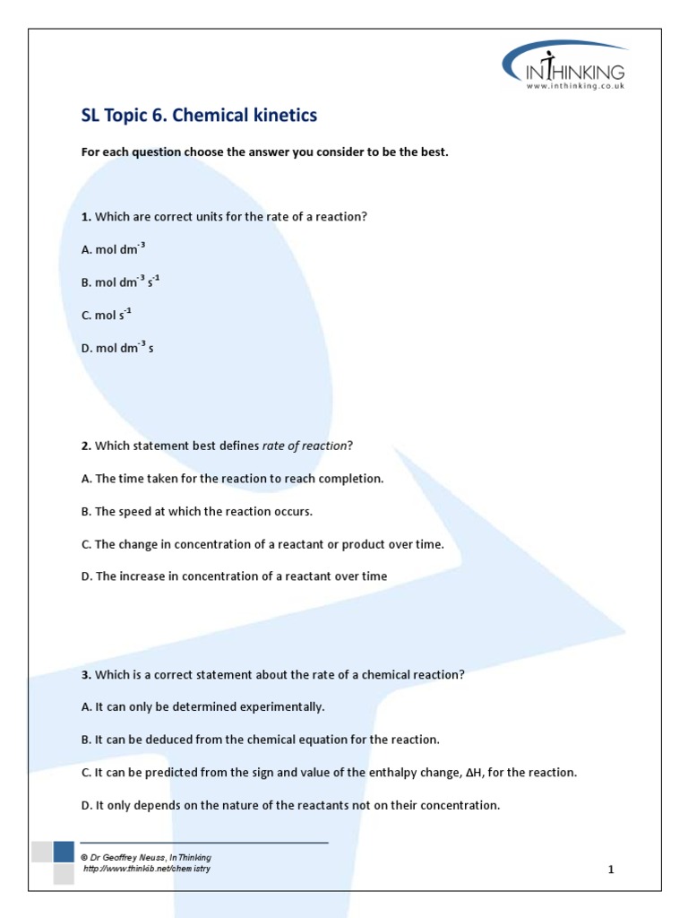 SL Topic 6 Chemical Kinetics | PDF | Reaction Rate | Activation Energy
