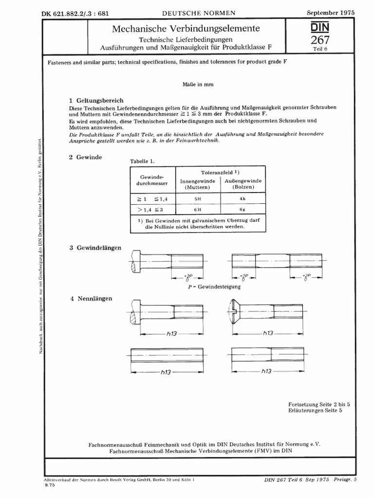 (DIN 267-6 - 1975-09) - Mechanische Verbindungselemente Technische ...