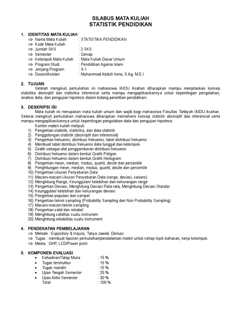 Silabus Statistik Pendidikan Pai 2020 | PDF