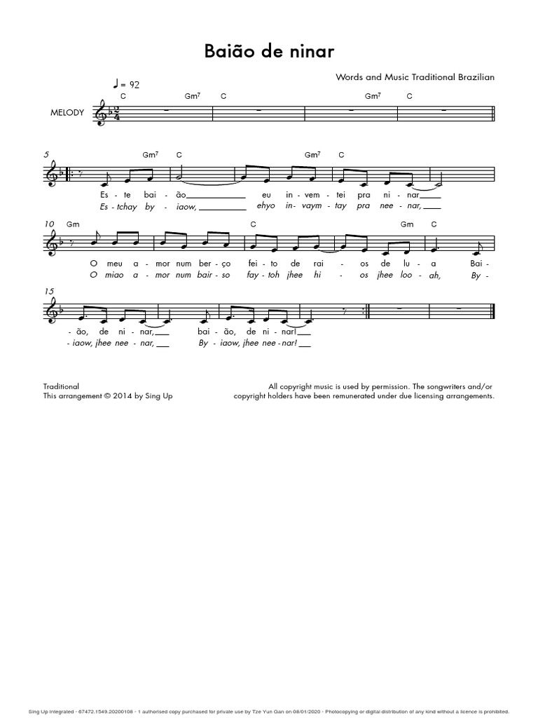 Baião de Ninar Unison Voices | PDF