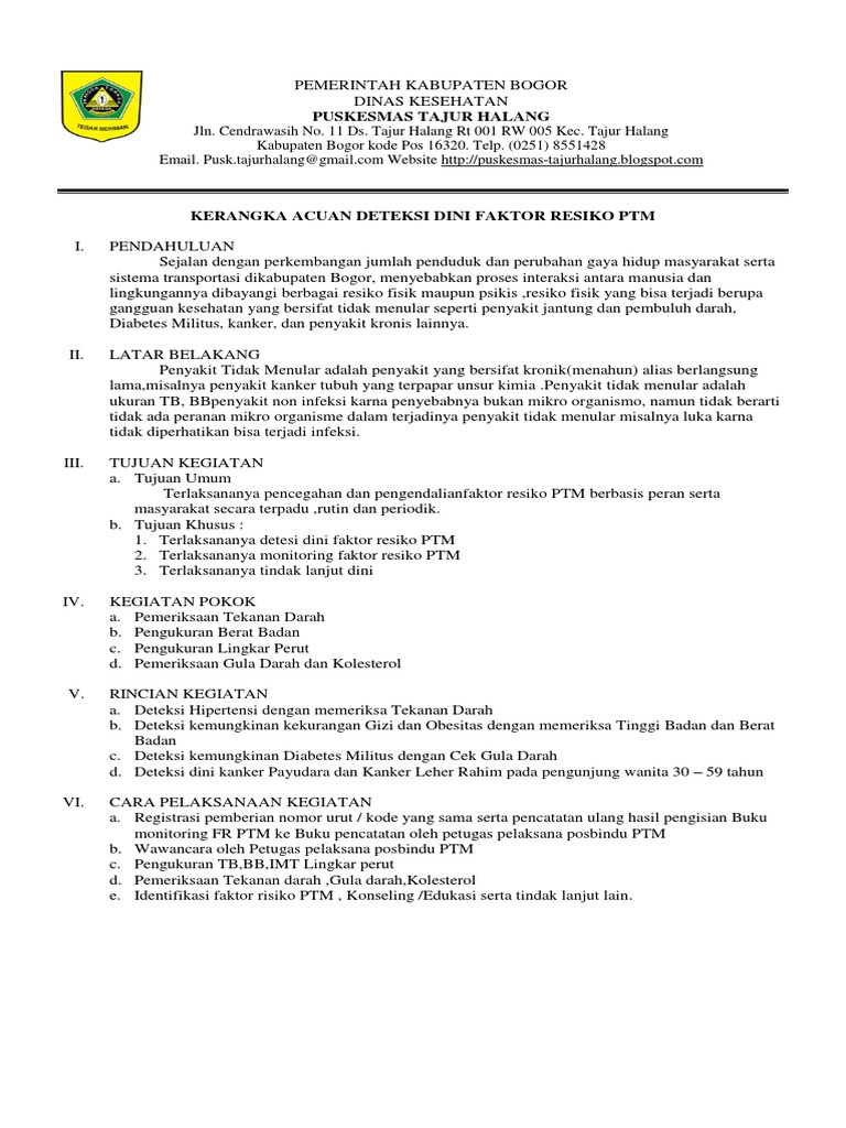Kerangka Acuan Deteksi Dini Faktor Resiko PTM | PDF