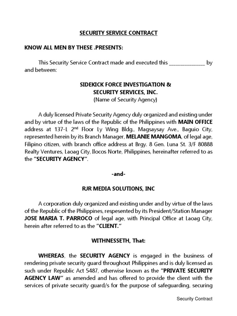 Security Service Contract | PDF