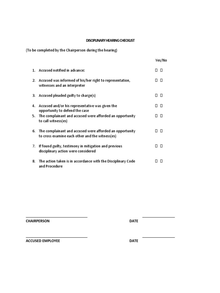 Disciplinary Hearing Checklist | PDF