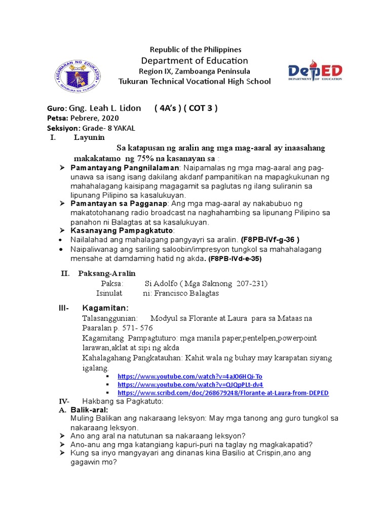 SI ADOLFO Lesson Plan 4a's | PDF