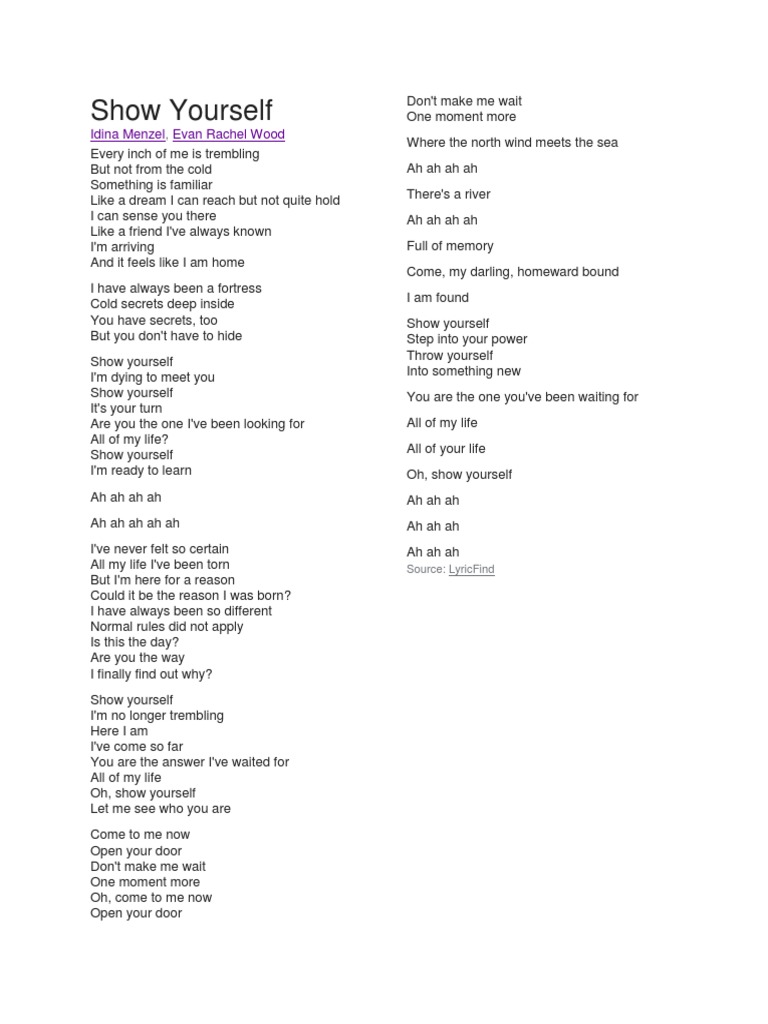 Don't make me wait - Show Yourself lyrics | PDF