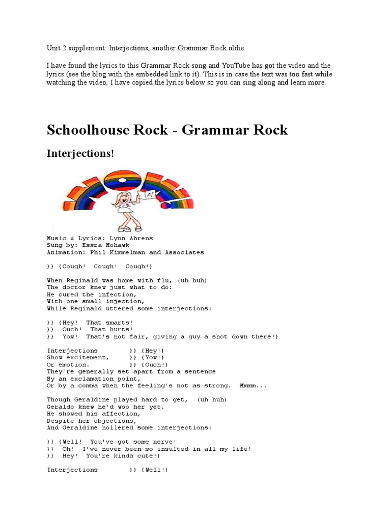 Interjections in Grammar Rock Song | PDF | Linguistic Typology | Semantics
