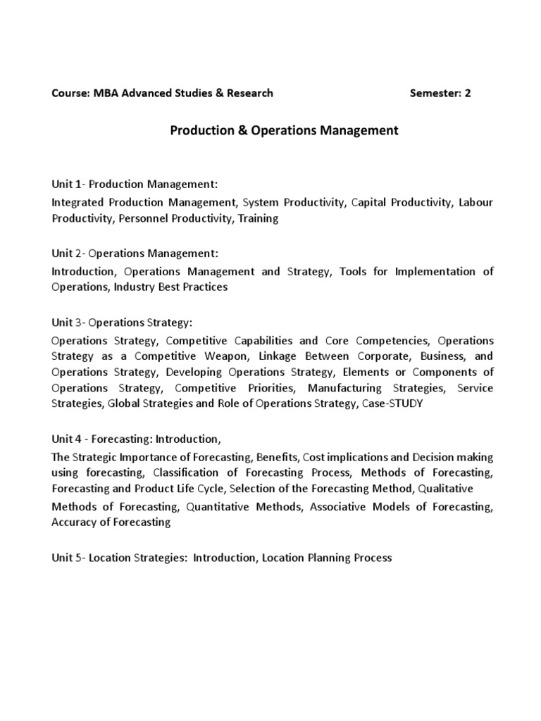 MBA-Production Operation Management FINAL SYALLABUS | PDF