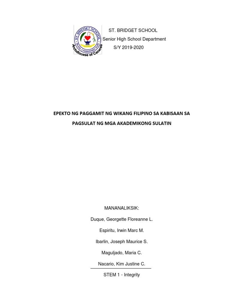 Epekto NG Paggamit NG Wikang Filipino Sa | PDF Epekto NG Paggamit NG Wikang Filipino Sa | PDF