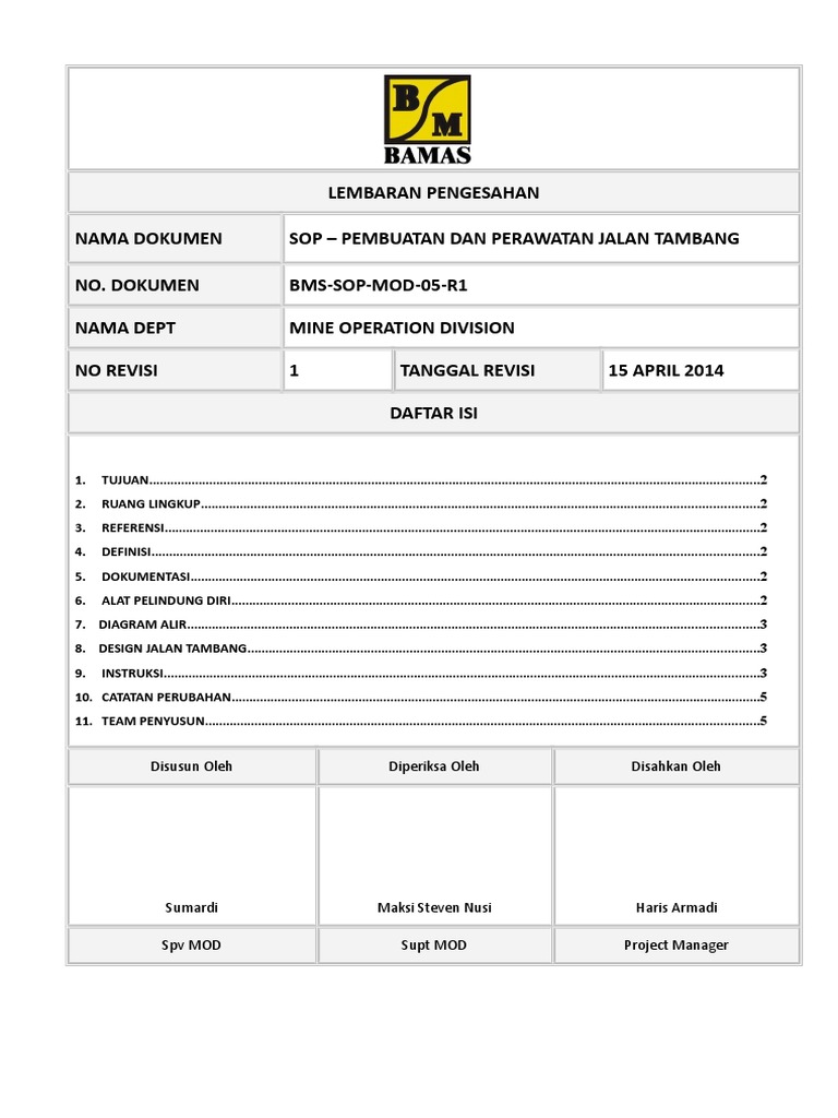 Bms-Sop-Mod-05-R1 Pembuatan Dan Perawatan Jalan Tambang | PDF