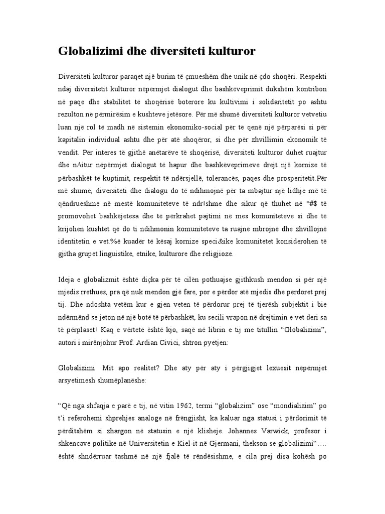 Globalizimi Dhe Diversiteti Kulturor | PDF