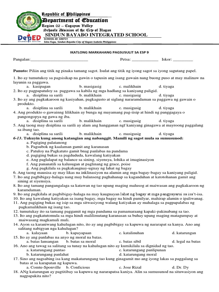 ESp 9 Fourth Quarter Exam | PDF