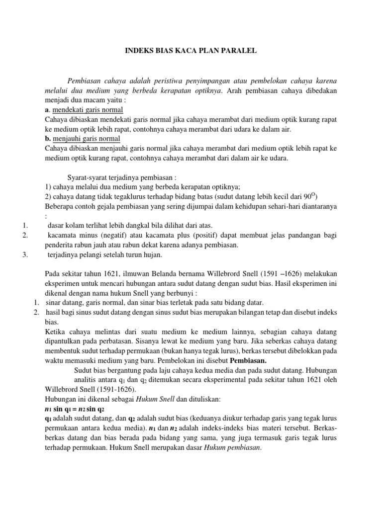 Indeks Bias Kaca Plan Paralel | PDF | Metode & Bahan Ajar | Seni