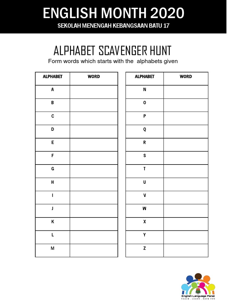 English Month 2020 Scavenger Hunts | PDF