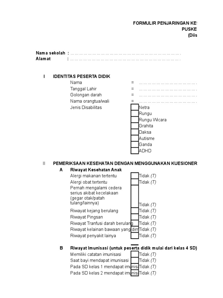 Formulir Penjaringan | PDF