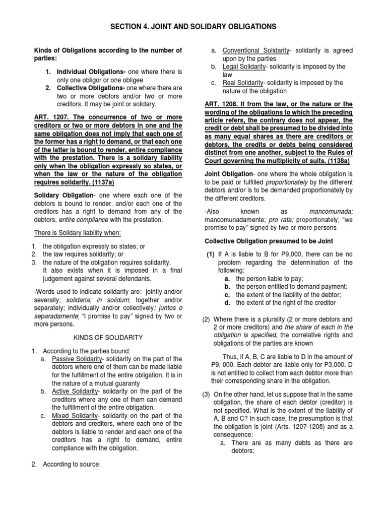 Joint and Solidary Obligations | PDF