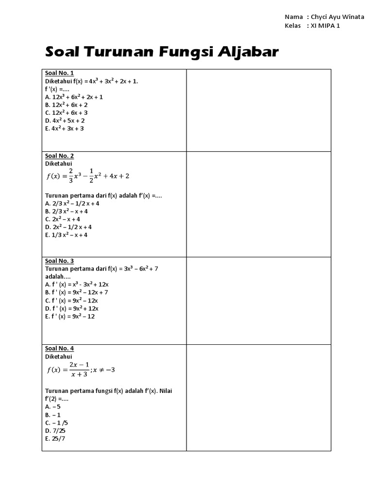 Soal Turunan Fungsi ALjabar | PDF